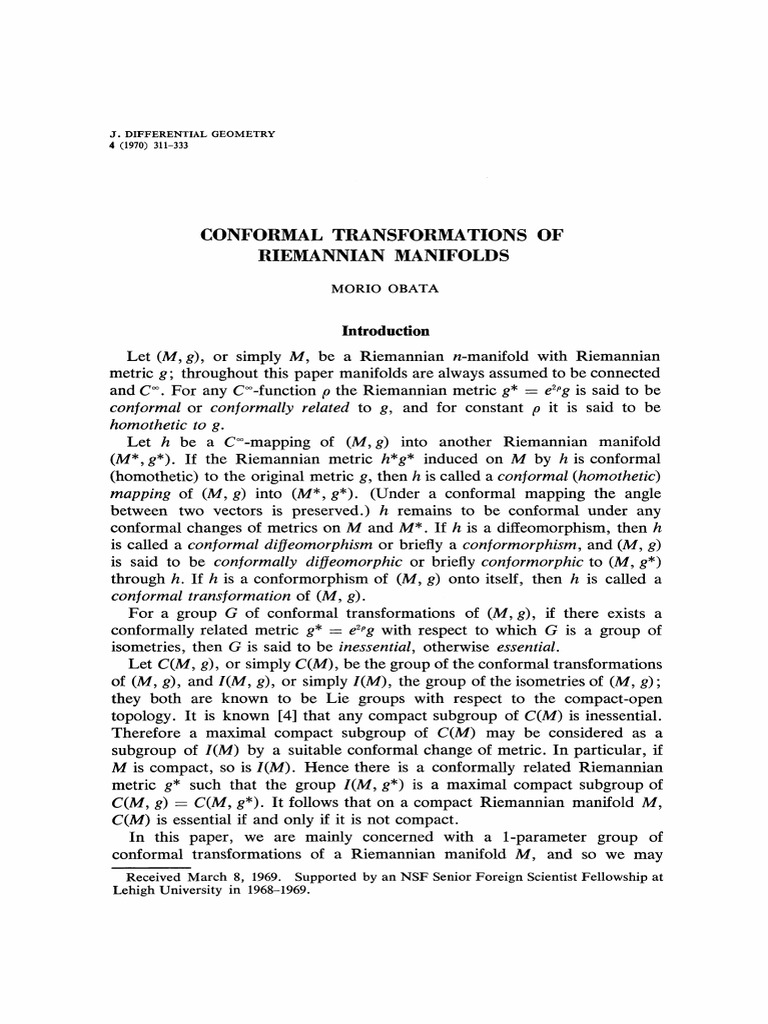 07 - Conformal Transformations of Riemannian Manifolds | PDF | Manifold | Euclidean Space