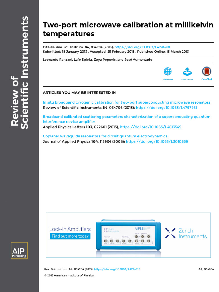 Two-Port Microwave Calibration at Millikelvin | PDF | Cryogenics ...
