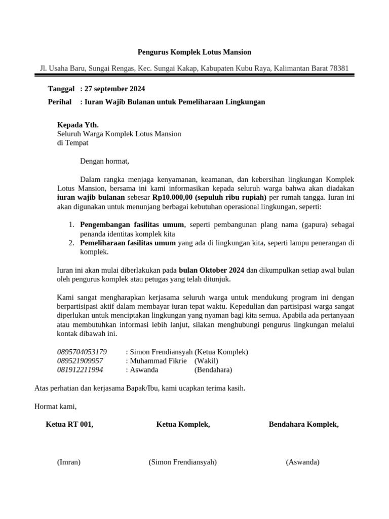 Surat Edaran Iuran | PDF