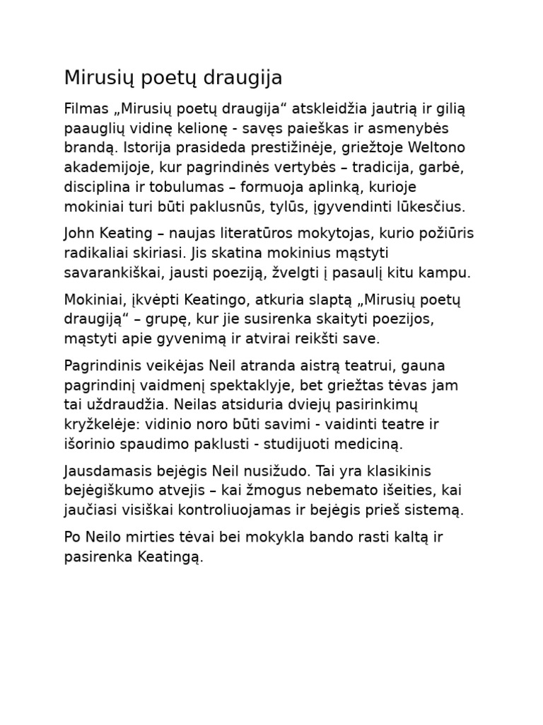 Filmas Mirusiu Poetu Draugija | PDF