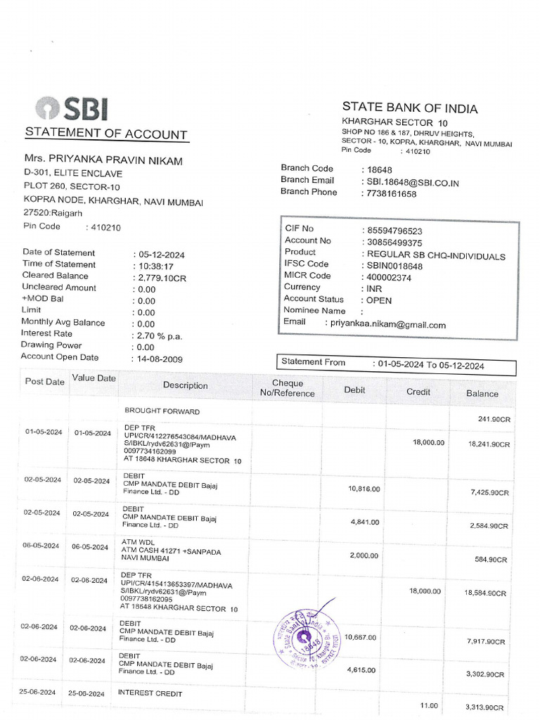 SBI Bank Statement | PDF