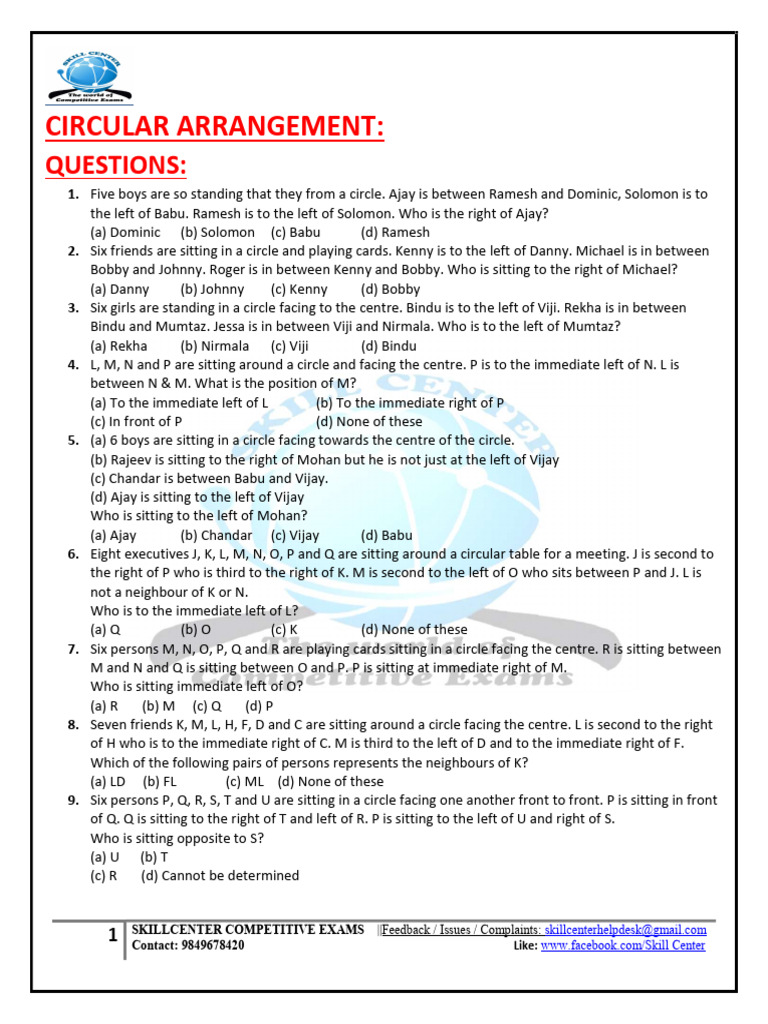 Circular Seating Arrangement Problems | PDF