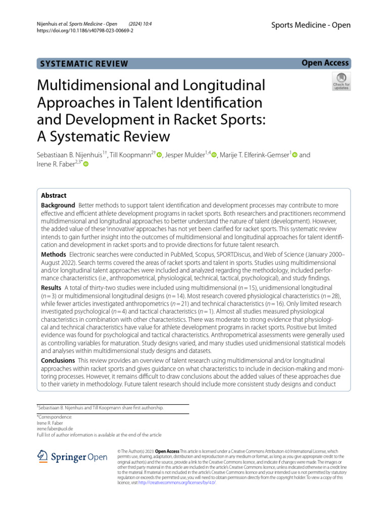 Multidimensional and Longitudinal Approaches in Talent Identification and Development in Racket ...