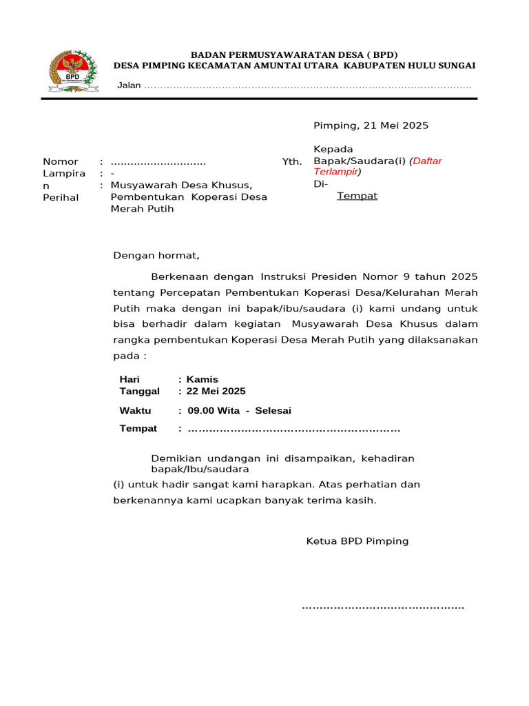 Undangan Musdes Kopdes MP 2025 | PDF