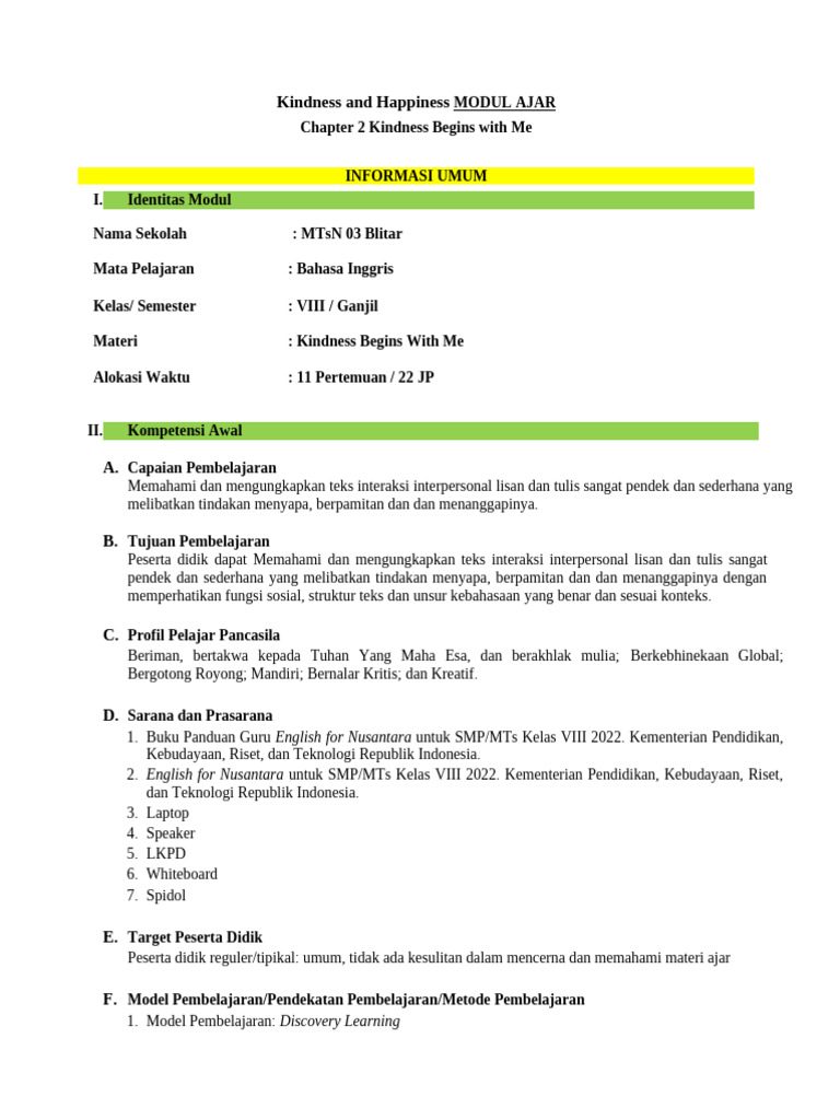 Modul Ajar Bahasa Inggris Kelas 8 Chapter 2 | PDF