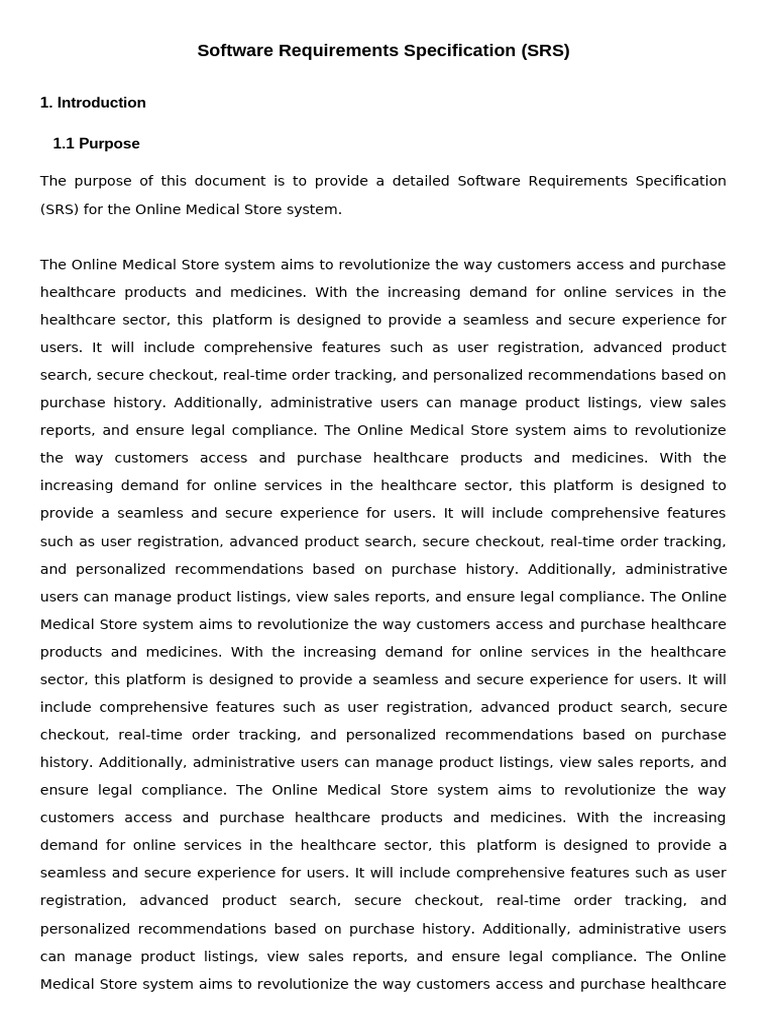 Online Medical Store SRS 15 Pages | PDF | Point Of Sale | Health Care