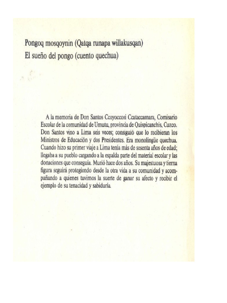 El Sueño Del Pongo de José Maria Arguedas | PDF