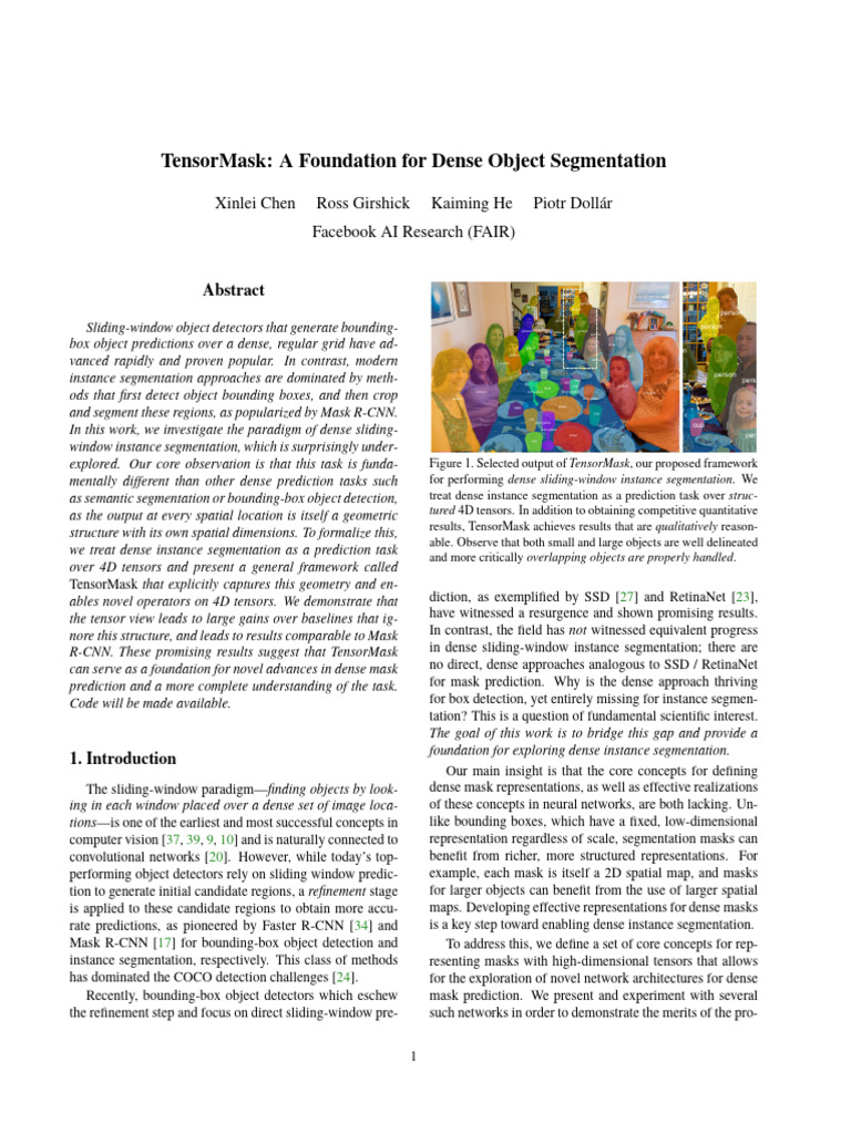 TensorMask A Foundation For Dense Object Segmentation | PDF | Image Segmentation | Tensor