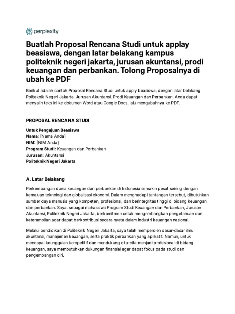 Buatlah Proposal Rencana Studi Untuk Applay Beasis | PDF