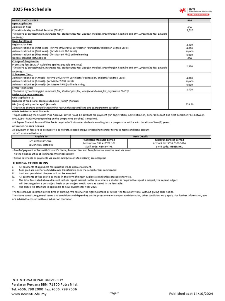 IU 2025 International General Programme Misc Fee (Page 2) | PDF ...