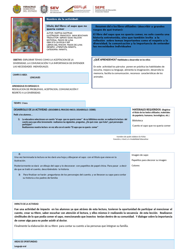 Ficha Actividad Exitosa Editada | PDF | Cuentos | Educación de la primera infancia