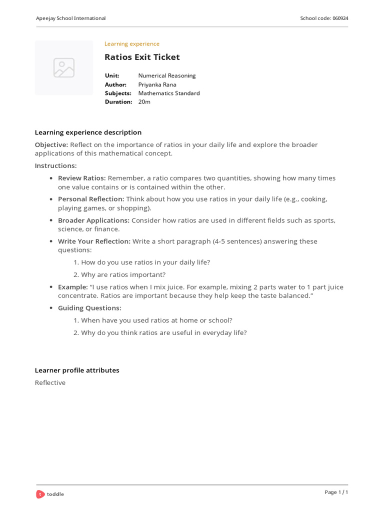 Ratios Exit Ticket | PDF