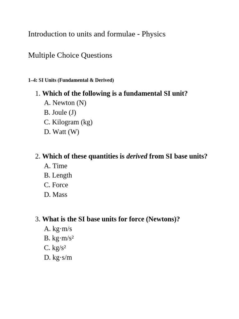 Practice MC Questions - Physics | PDF | International System Of Units | Kilogram