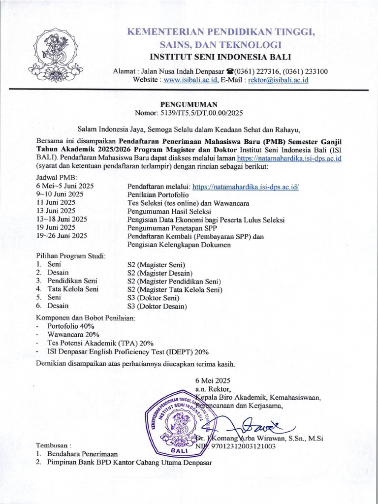 PENGUMUMAN Pendaftaran Penerimaan Mahasiswa Baru PMB Semester Ganjil Tahun Akademik 2025 2026 ...