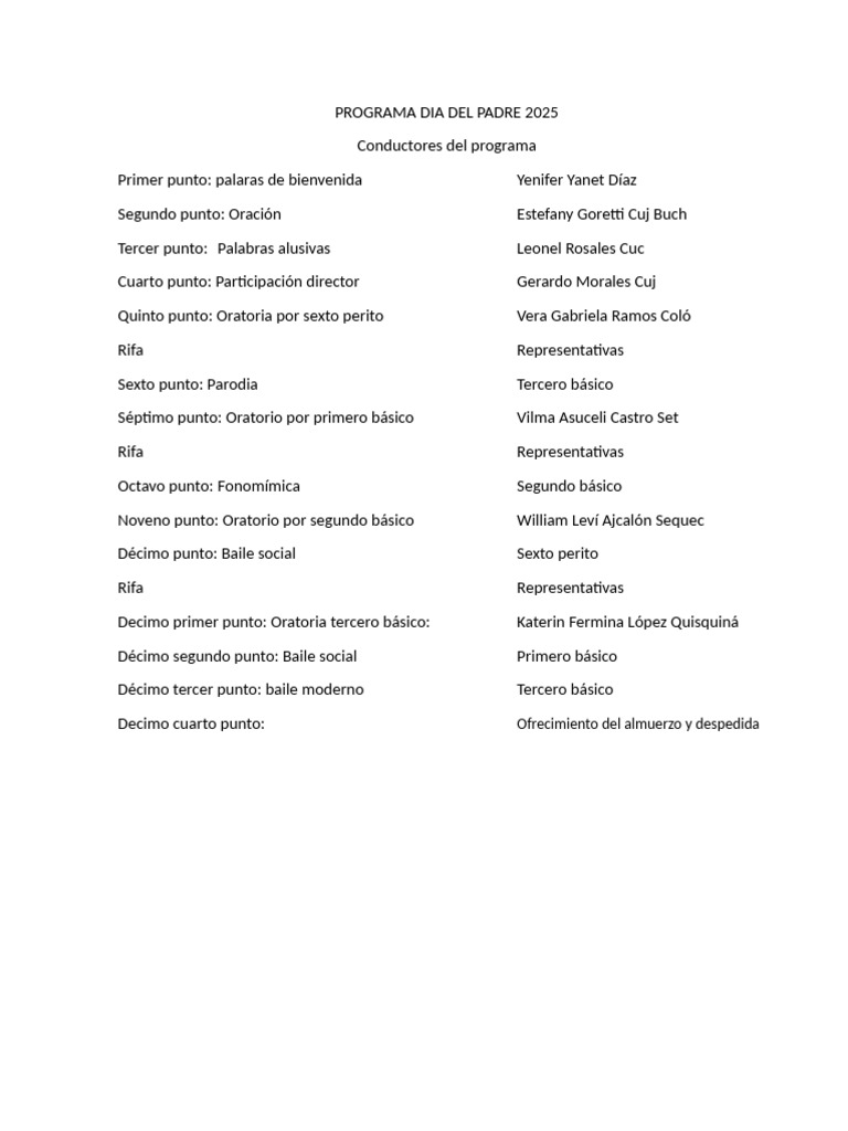 Programa Dia Del Padre 2025 | PDF