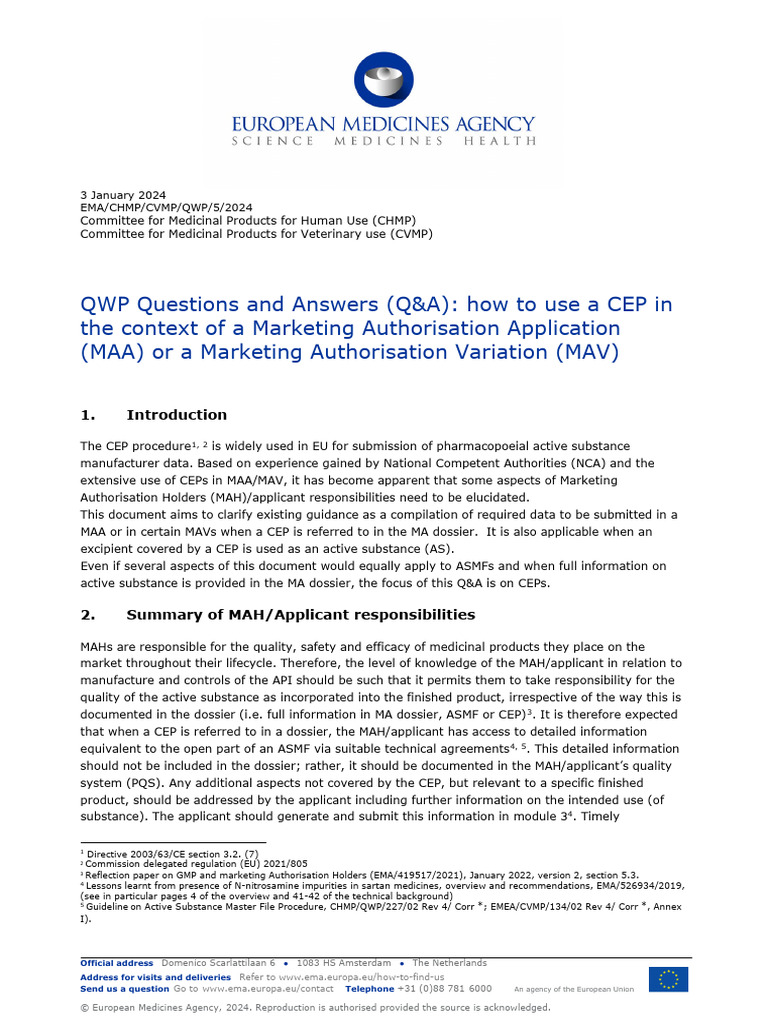 Questions Answers Qa How Use Cep Context Marketing Authorisation ...