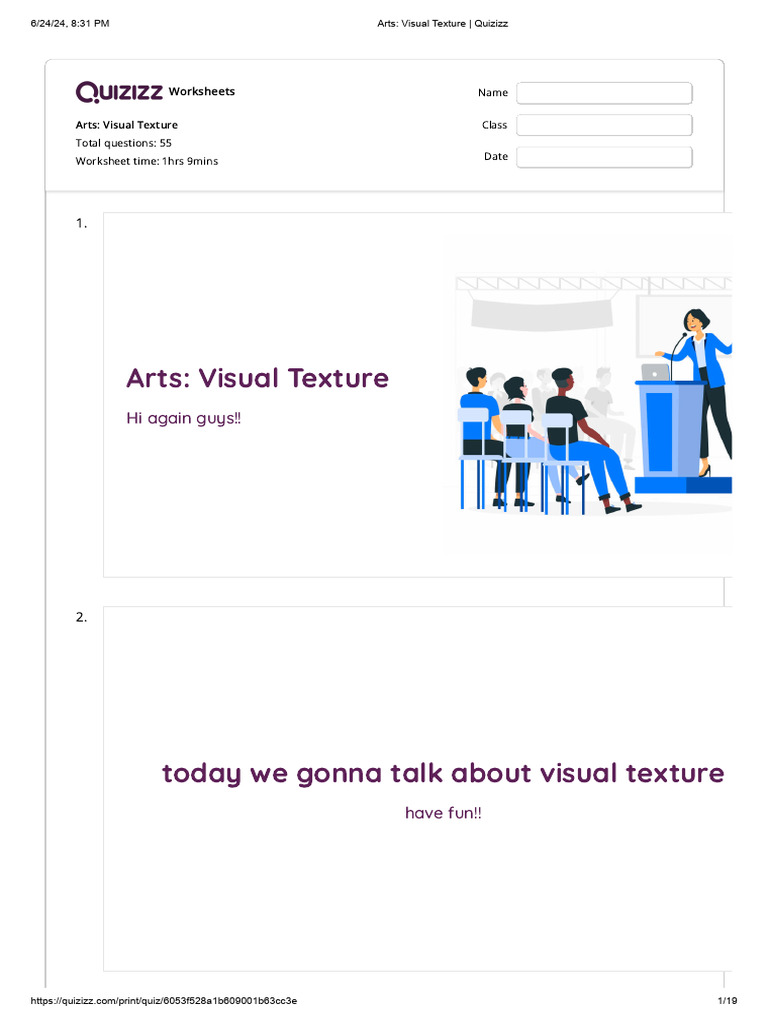 Arts - Visual Texture - Quizizz | PDF | Drawing