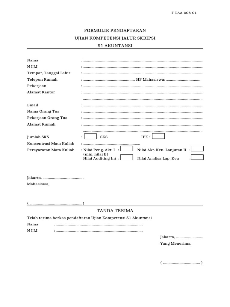 Formulir Pendaftaran Kompre Akt | PDF