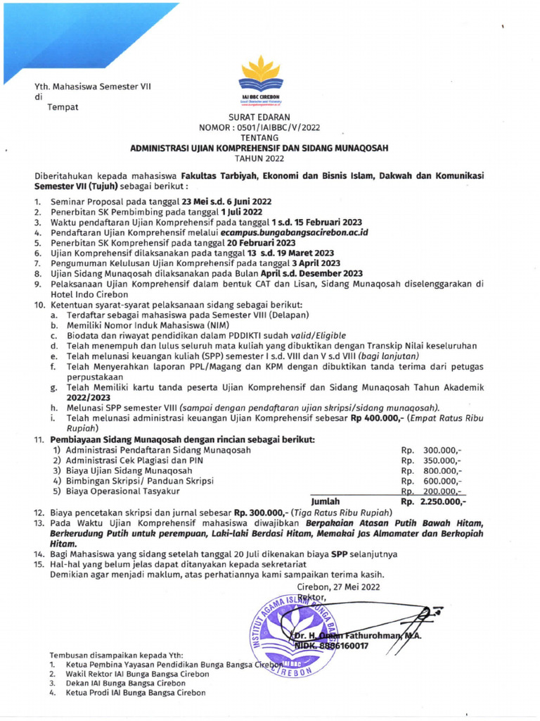 Edaran Ujian Komprehensif Dan Sidang Munaqosah Ta 2022.2023 | PDF