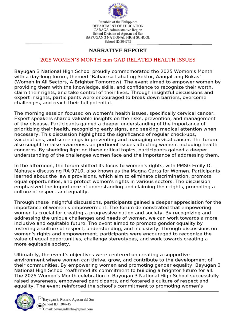 Narative Report (Womens' Month) | PDF | Sexually Transmitted Infection ...