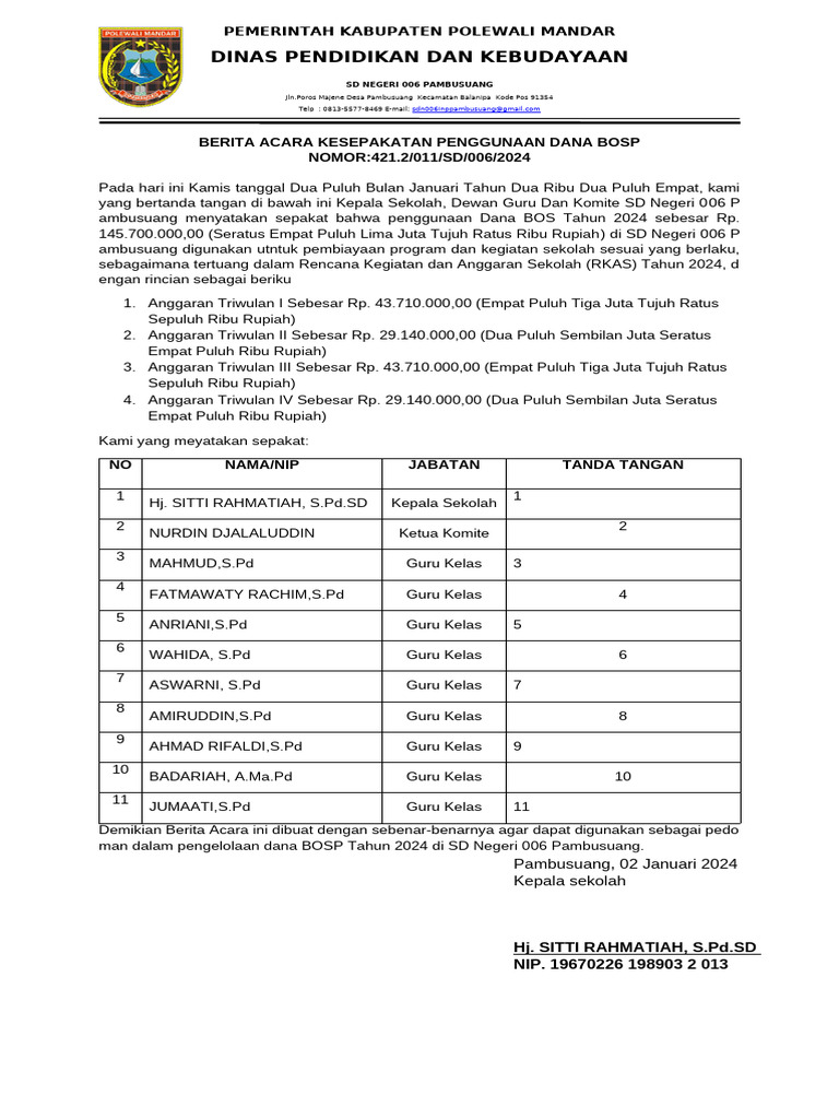Berita Acara Dana Bos | PDF