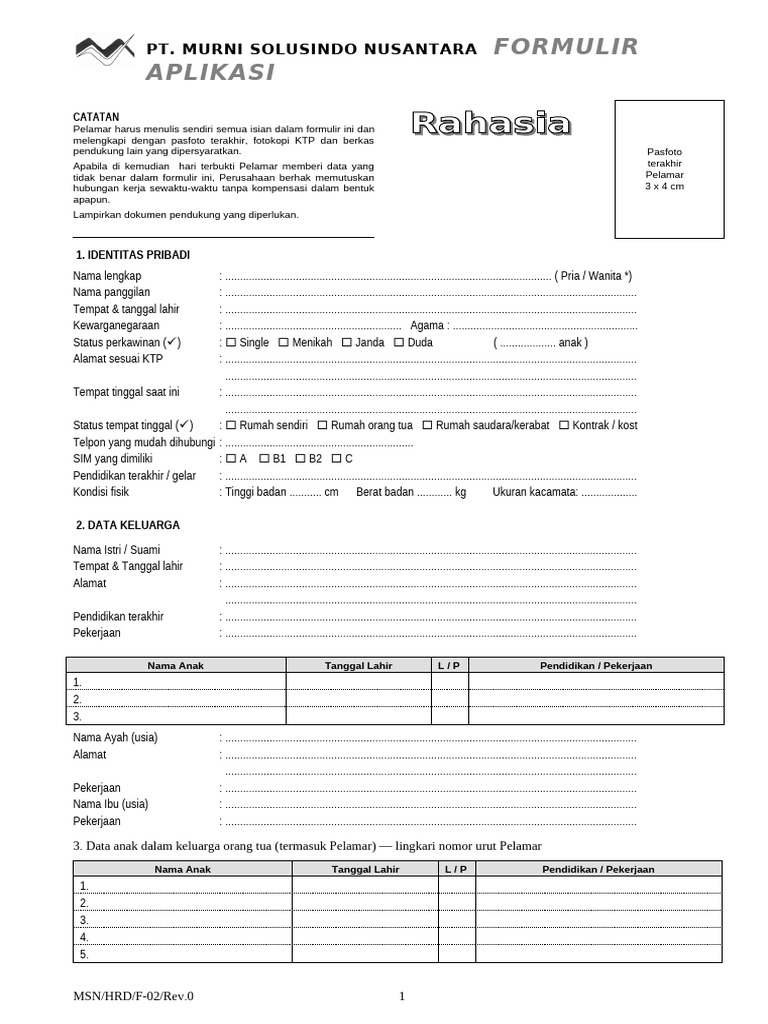 Form Aplikasi MSN (Tuliskan Nama Anda) | PDF