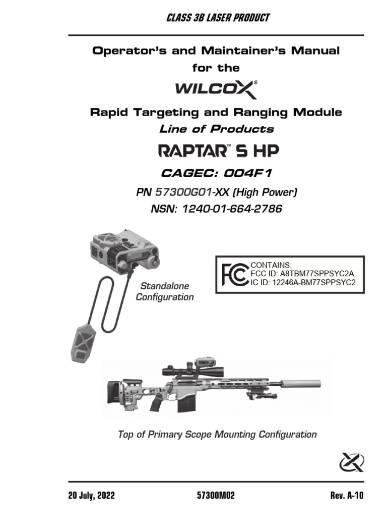 Wilcox RAPTAR S Operator Manual | PDF | Laser | Infrared