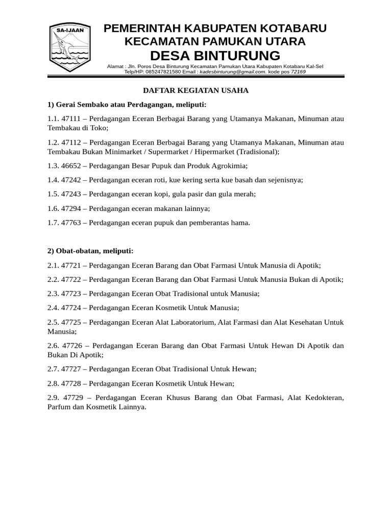 Daftar Kegiatan Usaha | PDF