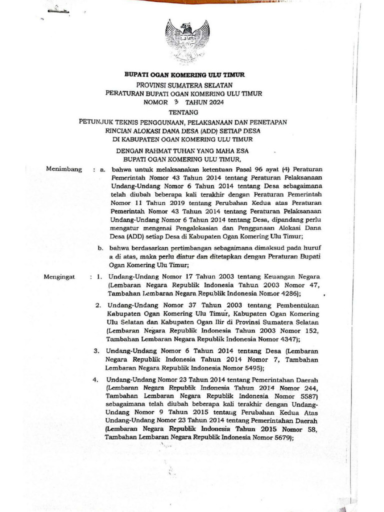 Perbup OKUT Nomor 3 Tahun 2024 | PDF