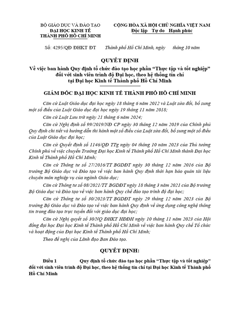 QD4295ThucTap TotNghiep DaiHoc UEH | PDF