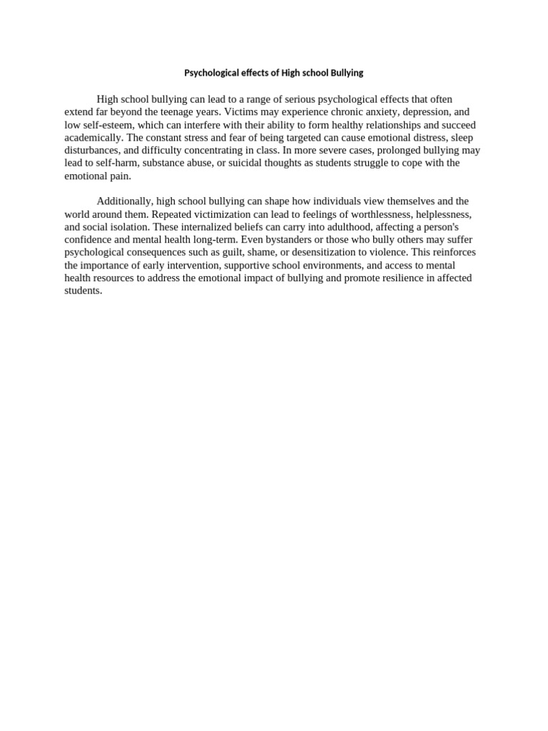 Psychological Effects of High School Bullying | PDF