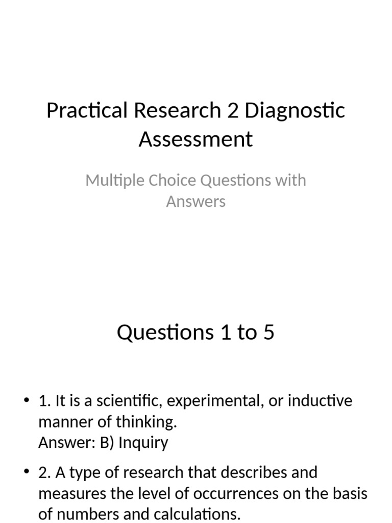 Practical Research 2 Diagnostic Assessment | PDF | Quantitative Research | Statistics