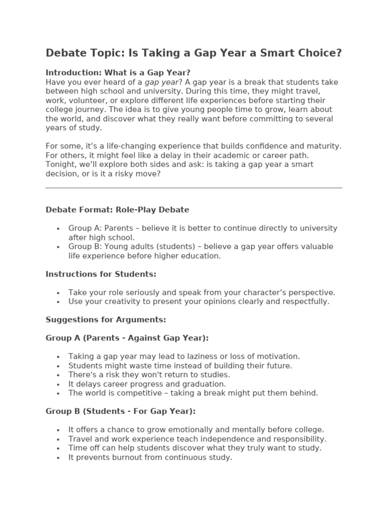 Group Discussion Material: GAP YEAR | PDF | Experience | Occupational Burnout