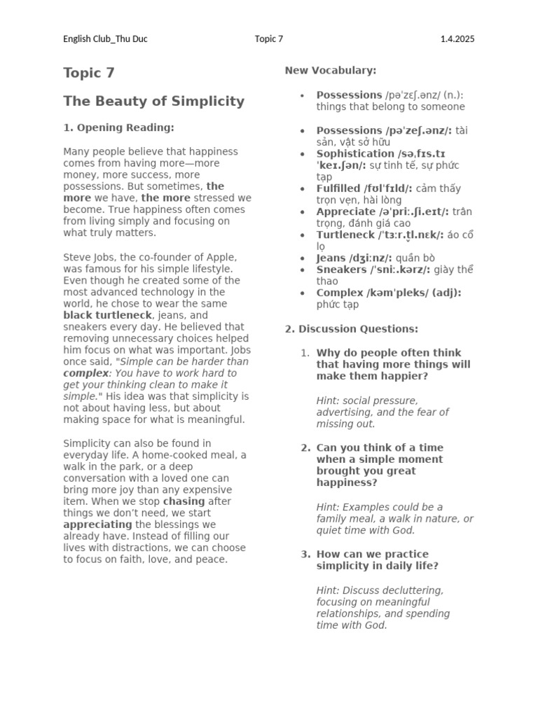 Group Discussion Material: The Beauty of Simplicity | PDF