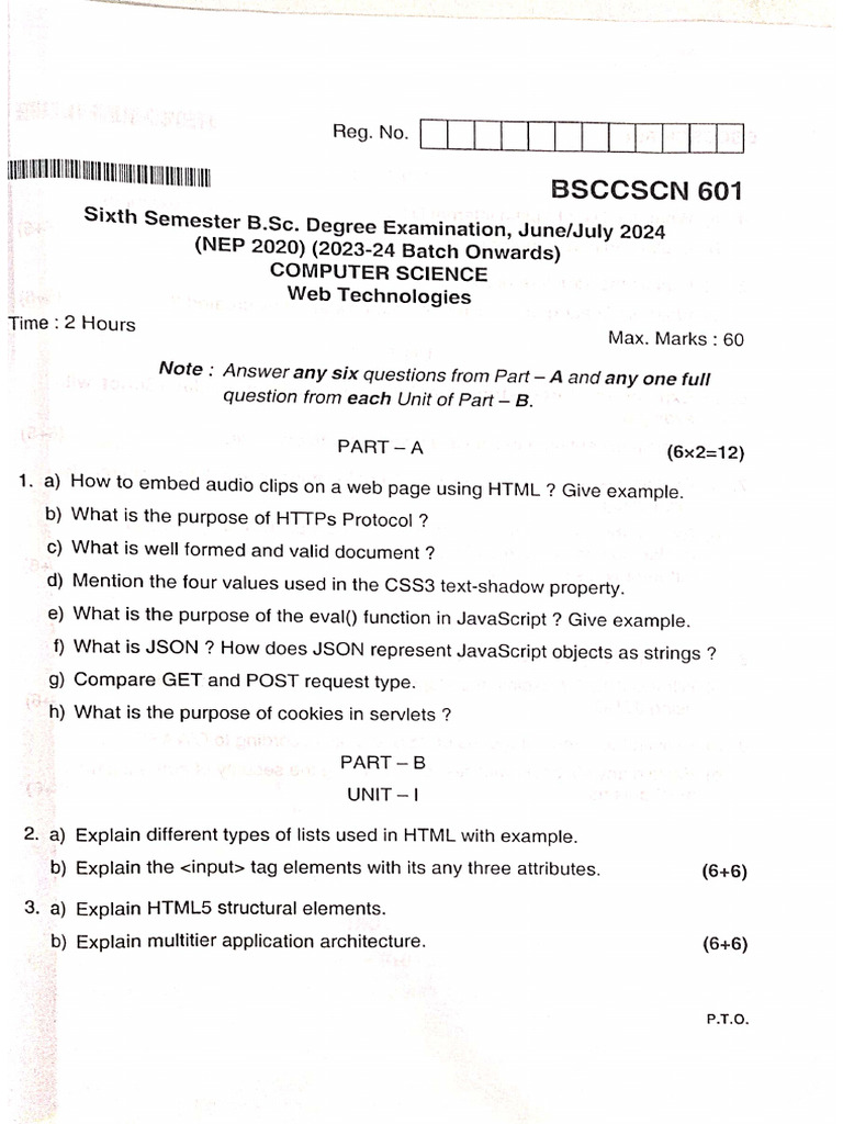 Web Technology Old Question Paper | PDF
