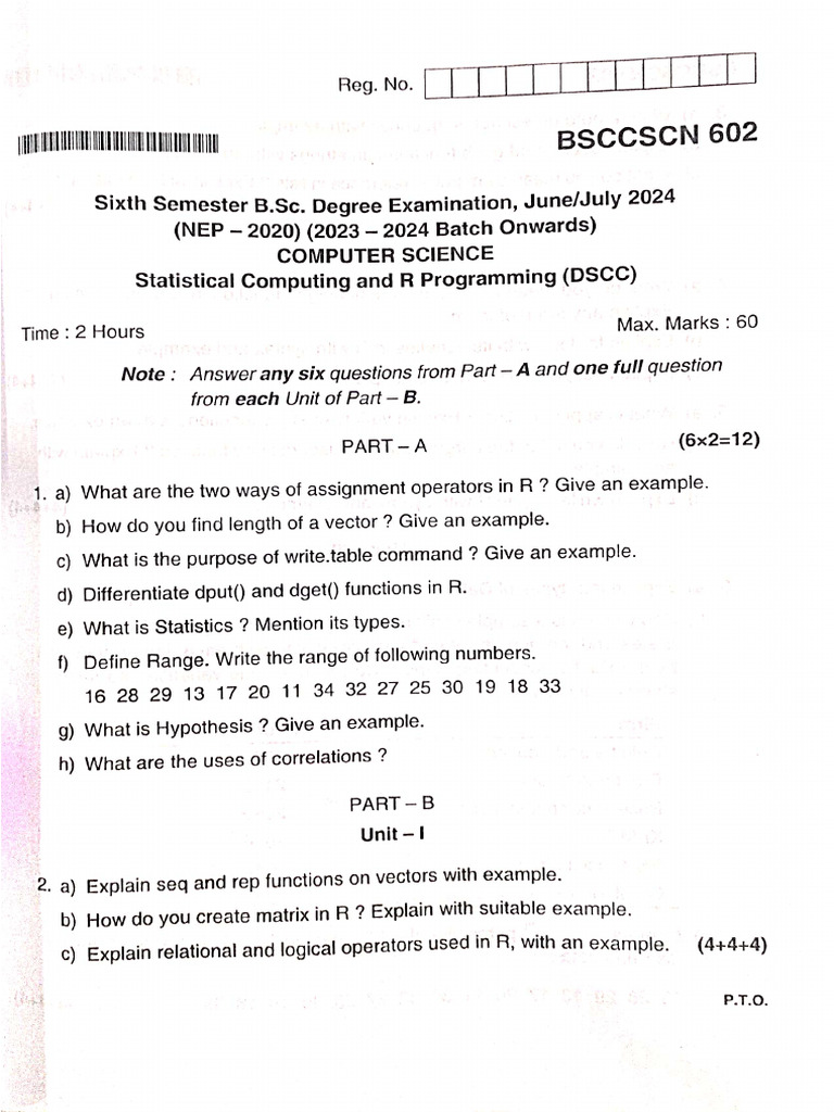 R PRG Old Question Paper | PDF