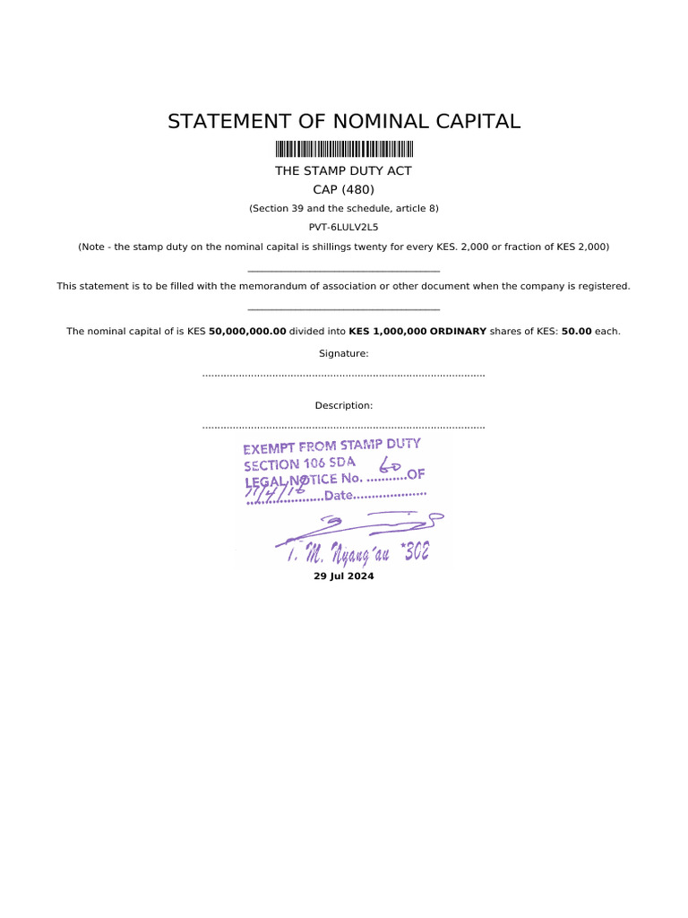 Pvt-6lulv2l5-Statement of Nominal Capital | PDF