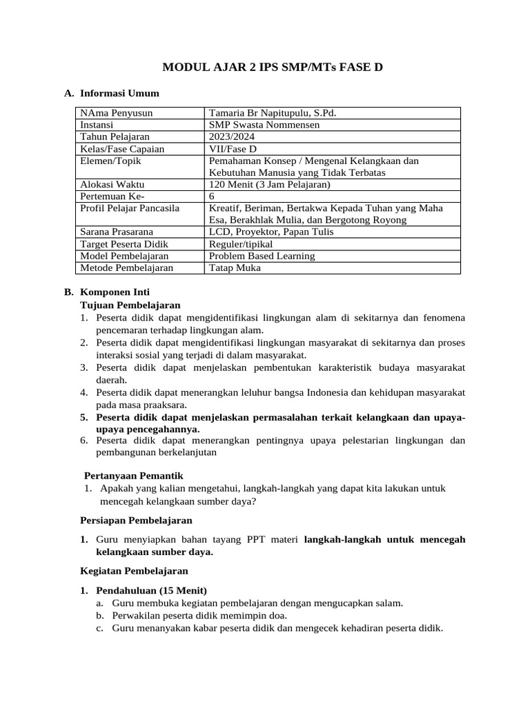 Ips SMP Kelas Vii - Modul Ajar 2.6 (Bab 2) | PDF