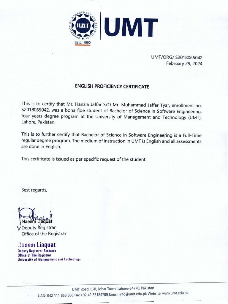 English Proficiency Letter | PDF