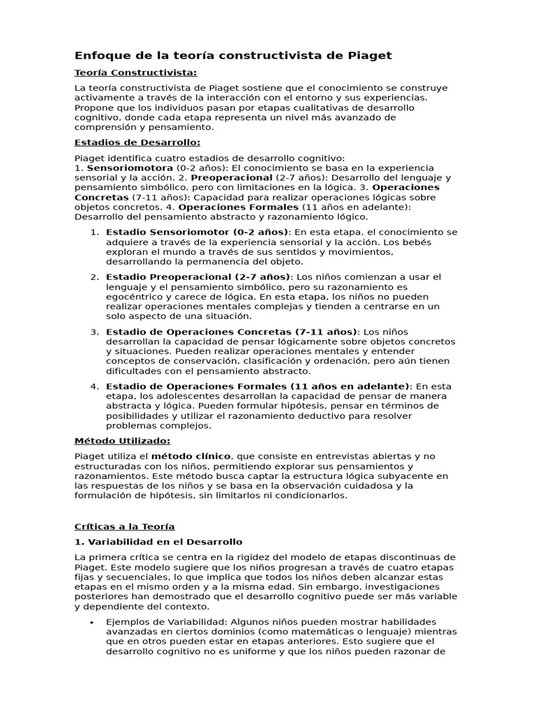 Enfoque de La Teoría Constructivista de Piaget | PDF | Pensamiento ...