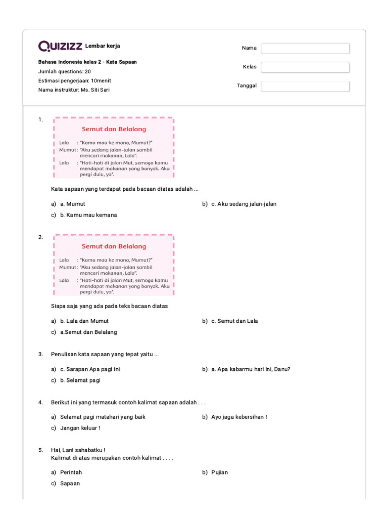 Kalimat Sapaan untuk Kelas 2 SD | PDF