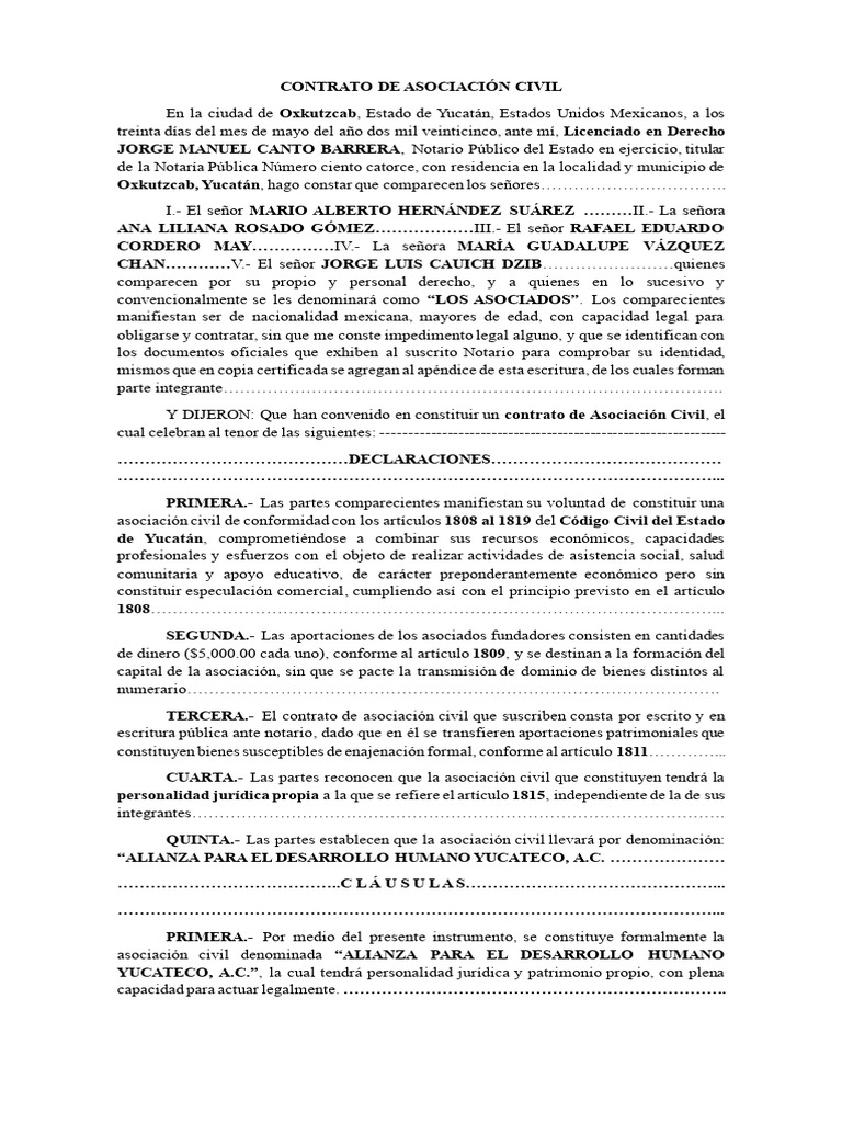 Contrato de Asociación Civil | PDF