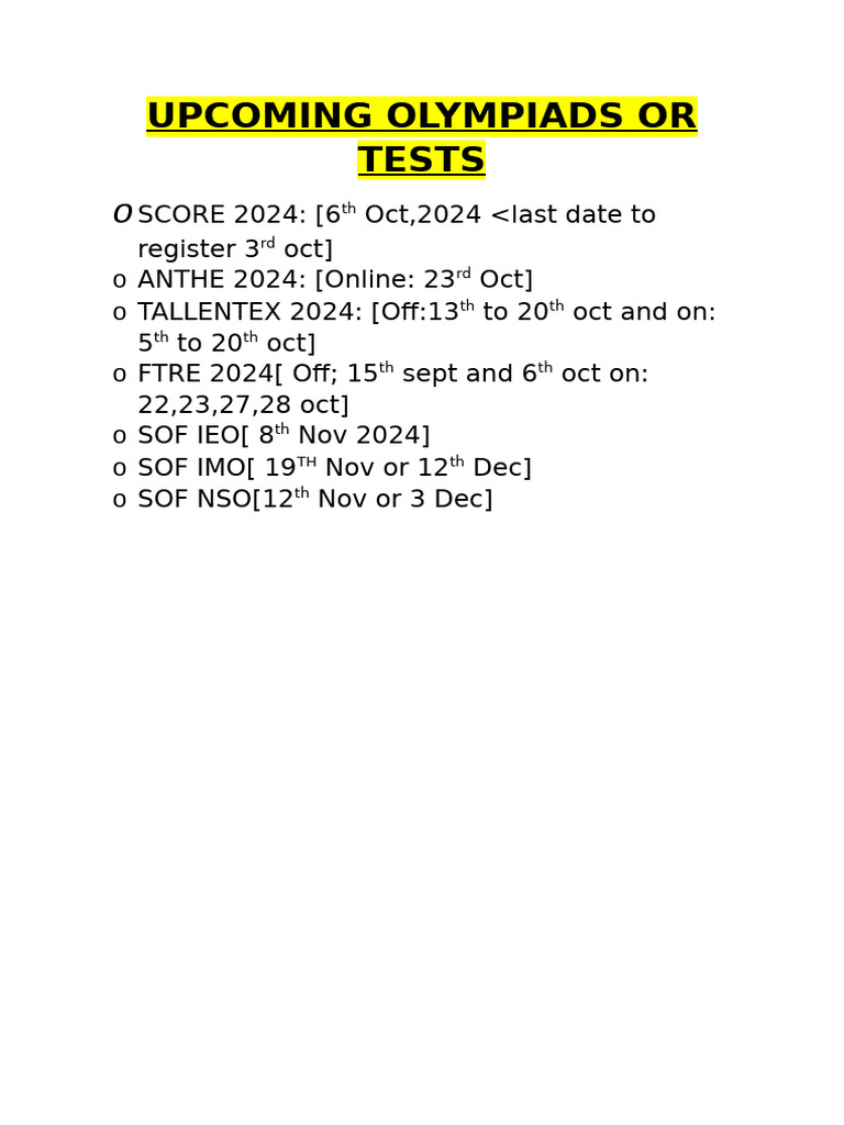 Upcoming Olympiads or Tests | PDF