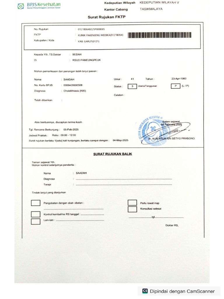 Surat Rujuk Ny. Saadah (Bedah) | PDF