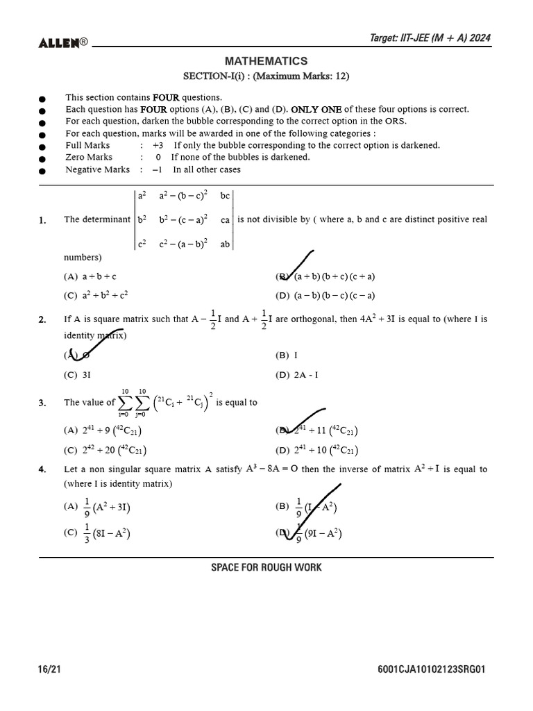 Mathematics Exam Questions and Answers | PDF | Matrix (Mathematics ...