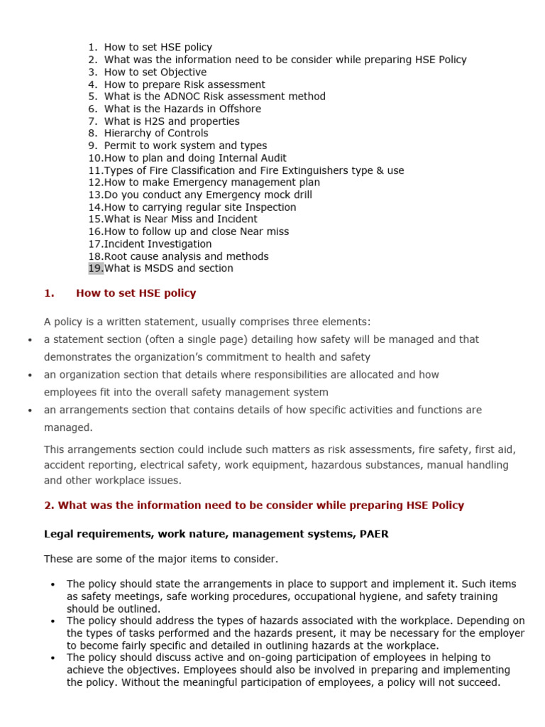 Adnoc Interview Questions | PDF | Risk | Risk Assessment
