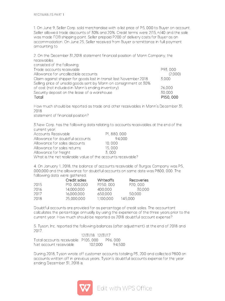 Receivable Problems Part 1 | PDF | Credit | Finance & Money Management