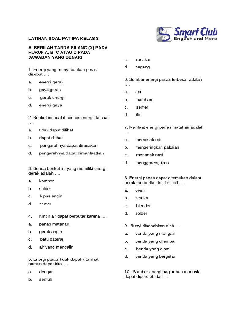 Latihan Soal Pat Ipa Kelas 3 | PDF