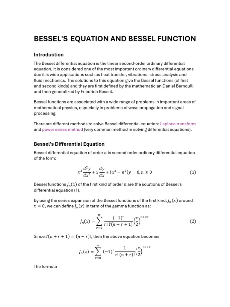 Solving Bessel's Differential Equation | PDF | Differential Equations ...