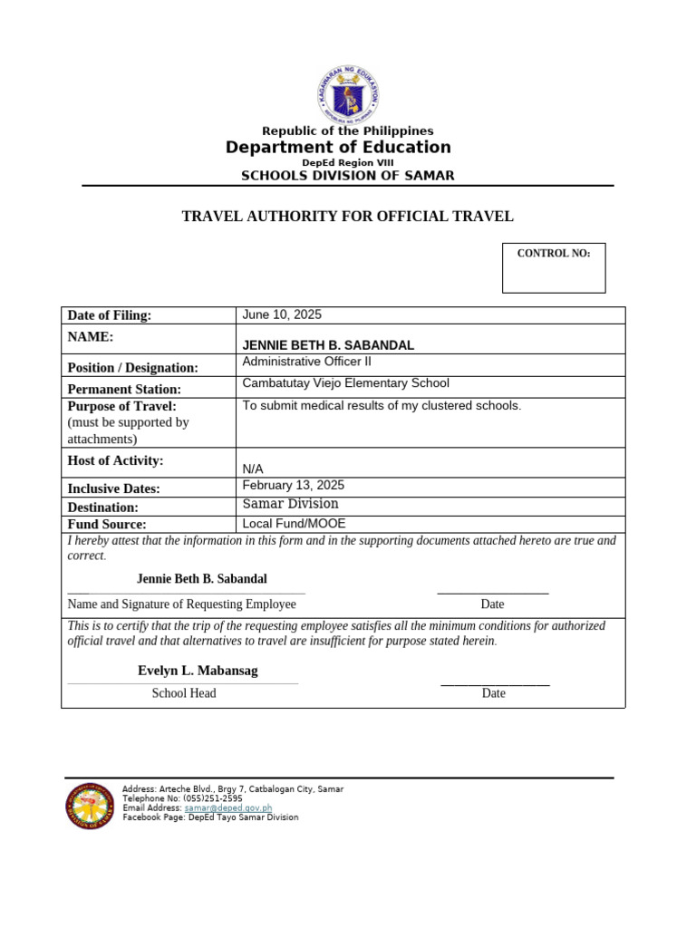 Travel Order | PDF